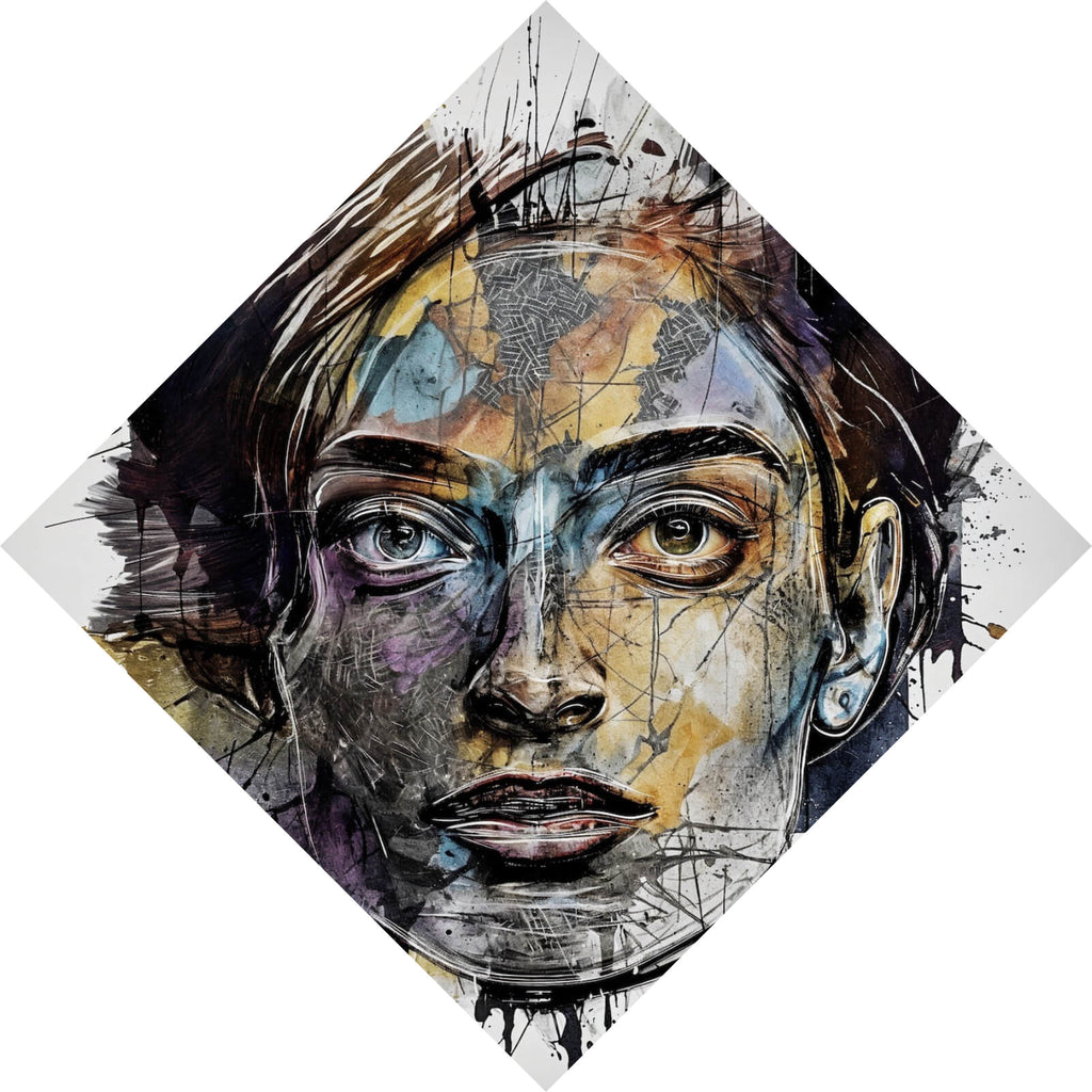 Spannrahmenbild Bunte Gesichtskunst Modern Art im Raute, Aufhängefertig ...