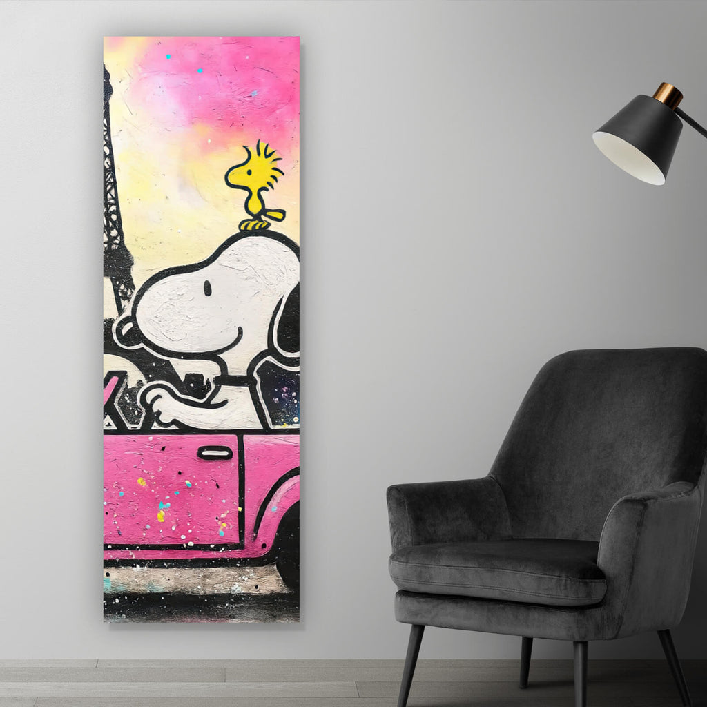 Poster Comic Hund vor Pariser Skyline Pop Art im Panorama Hoch ...