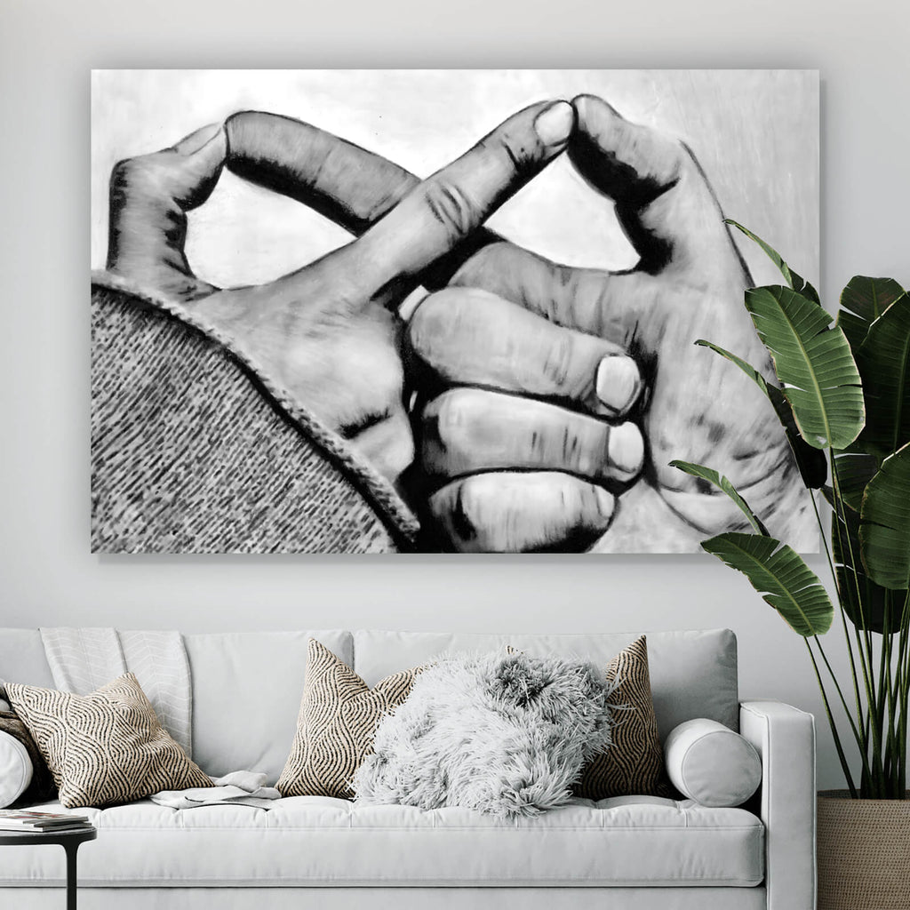 Aluminiumbild Hände Zeichenstil Vintage im Querformat, Aufhängefertig ...